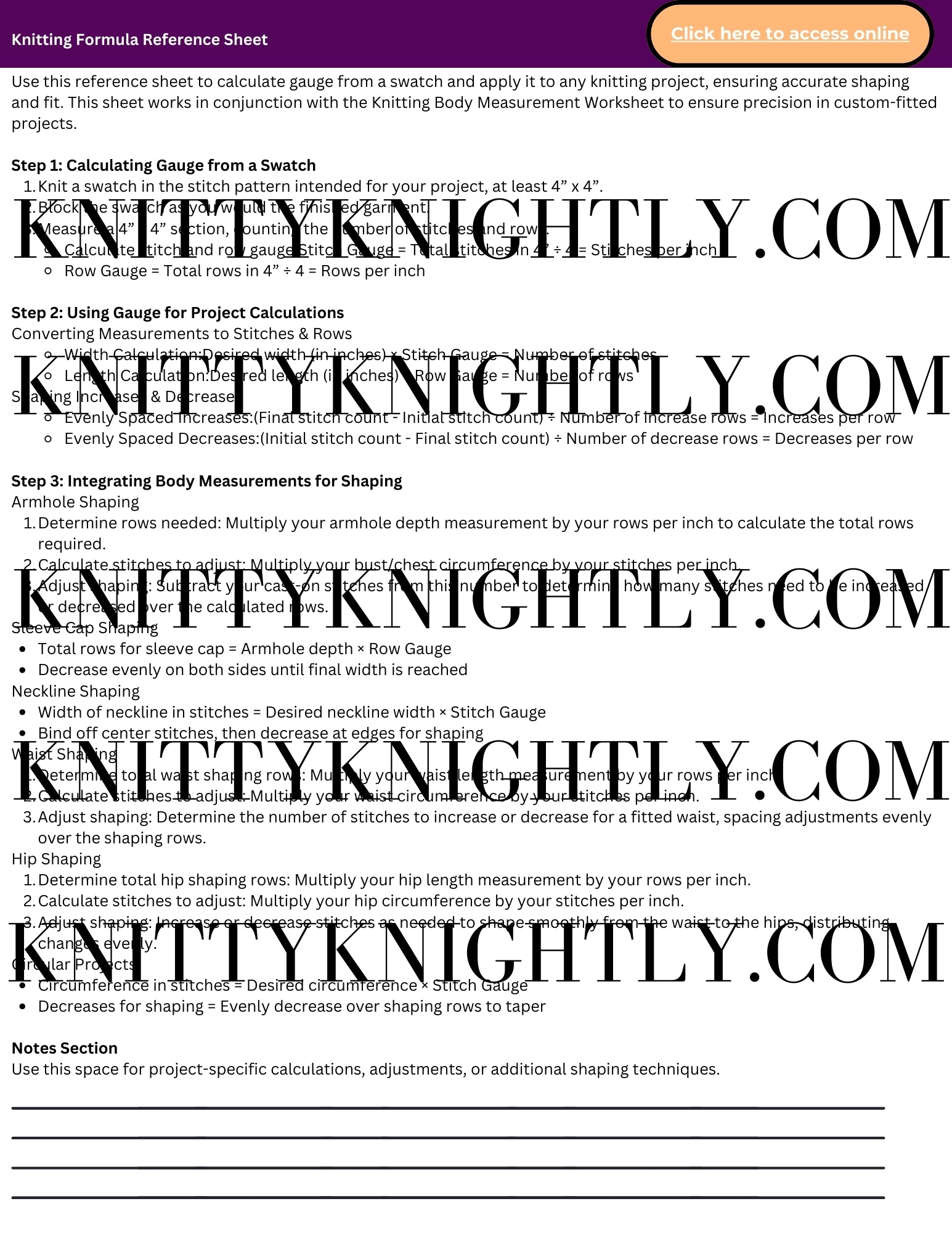 Knitting Formula Reference Sheet – knittyknightly